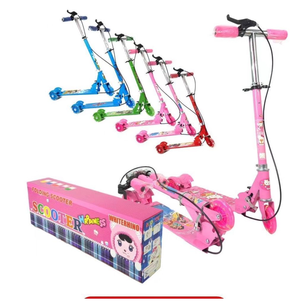 3-wheeled folding children's scooter with lights, hand brake and bell ...