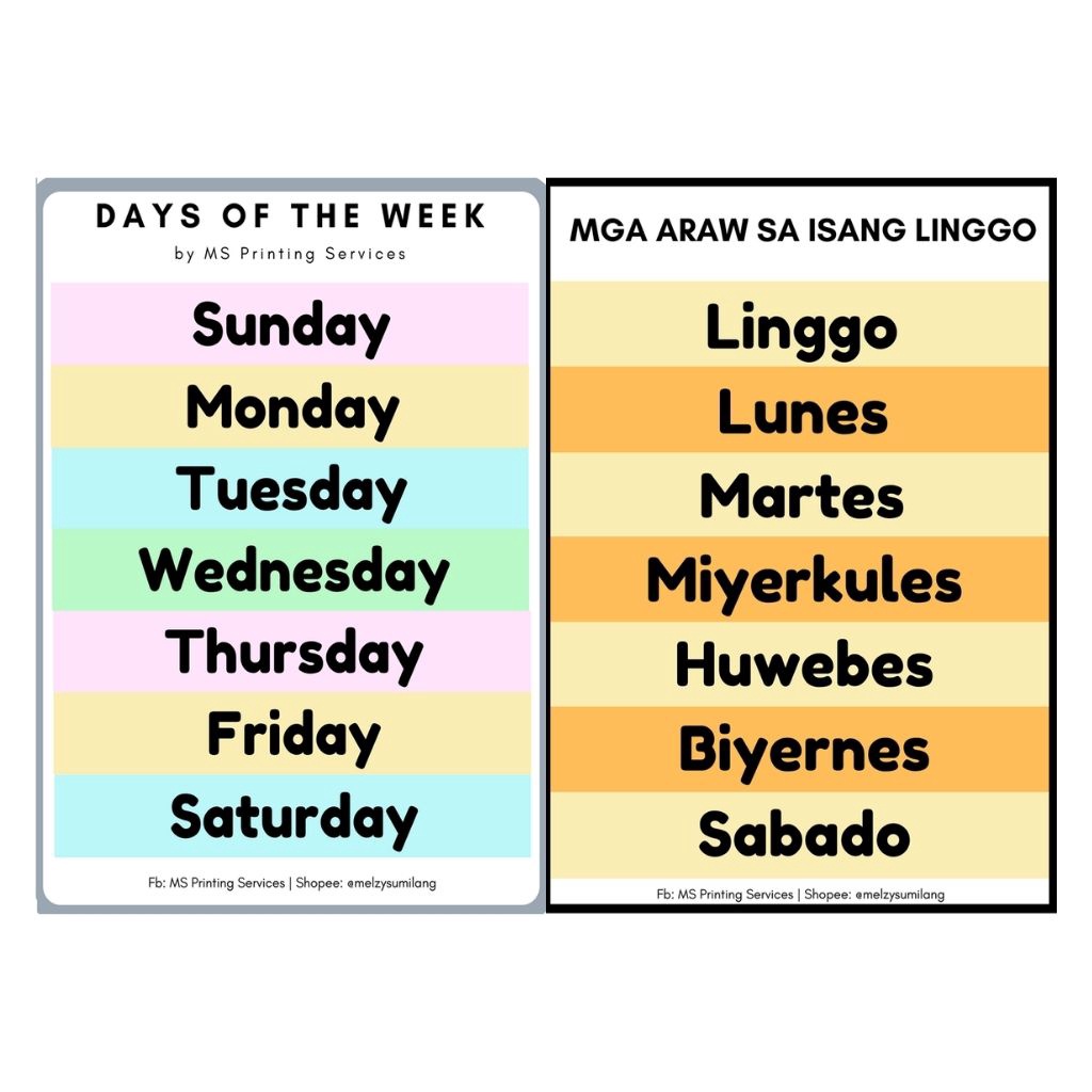 Laminated Chart (Days and Months) | Shopee Philippines