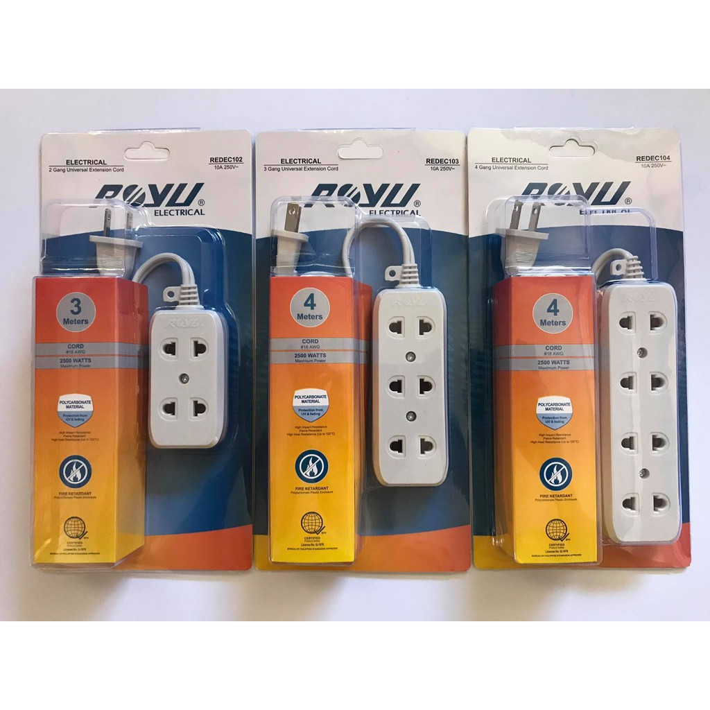 Royu Power Extension Cord (2 Gang, 3 Gang, 4 Gang) | Shopee Philippines