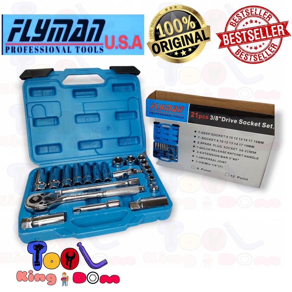 FLYMAN ORIGINAL 21 Pcs. 3/8 Drive Socket Wrench Set (6 Point) | Shopee ...