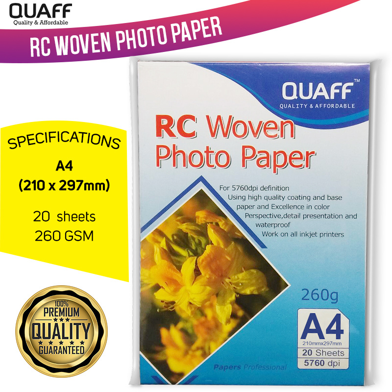 QUAFF RC Woven Inkjet Photo Paper No Back Print A4 | 5R | 4R & 3R Size ...