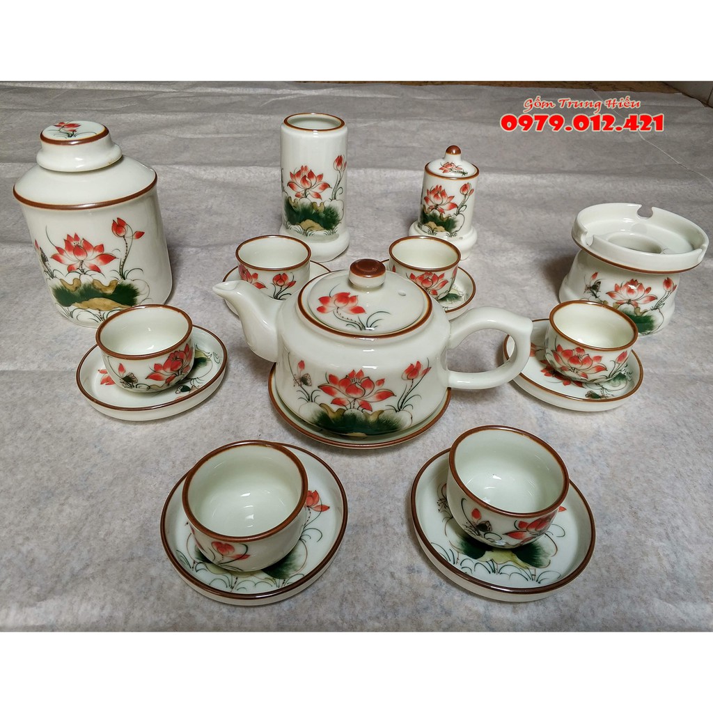 Bat Trang tea set with lotus pattern | Shopee Philippines