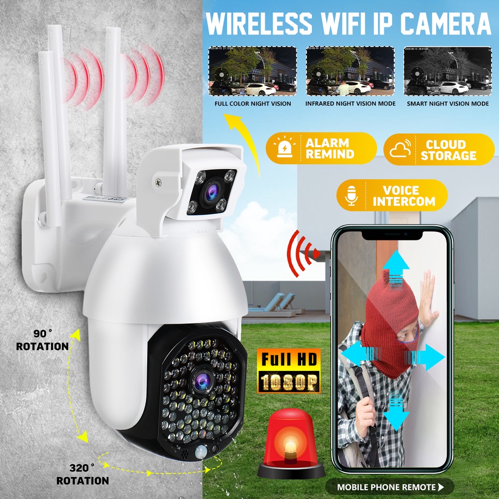 WIFI IP Camera Wireless Dual Lens CCTV HD 1080P PTZ Smart Home Security ...