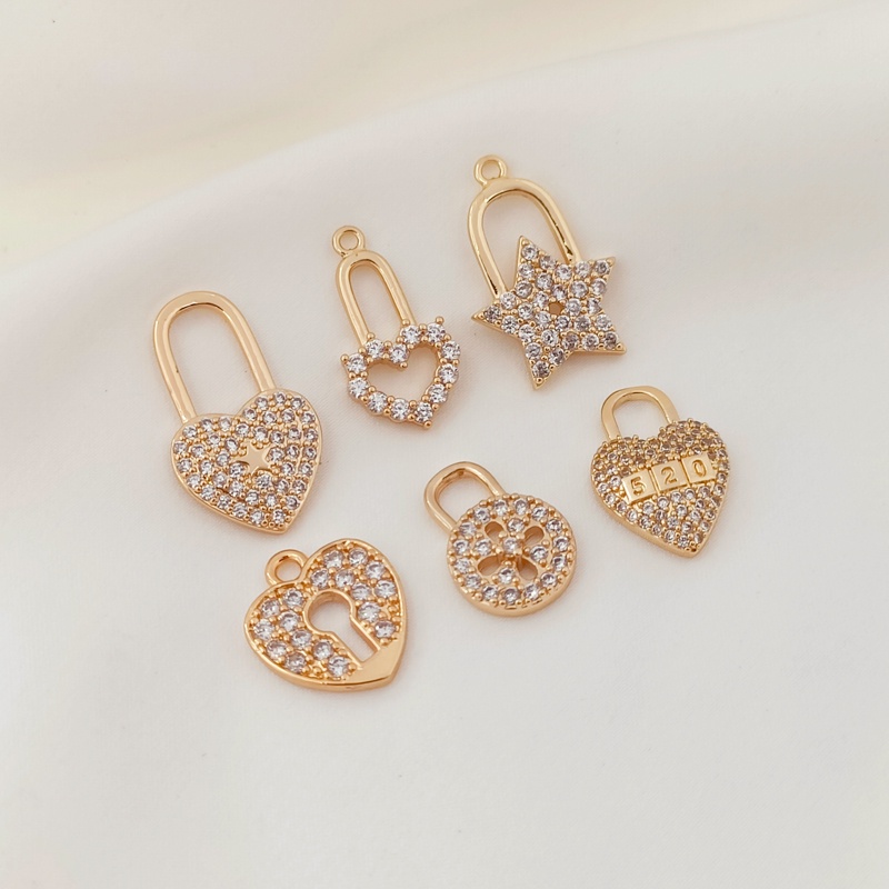 Inlaid Zirconium Love Heart Lock Shape 14K Gold-Covered Color ...