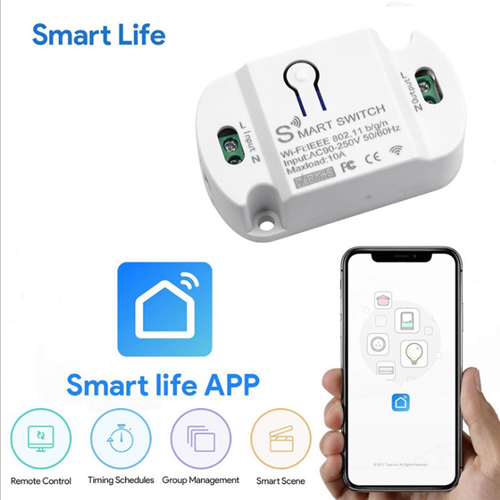 Wi-Fi Switch Module 10A Intelligent Relay Light Switch APP Remote Voice ...