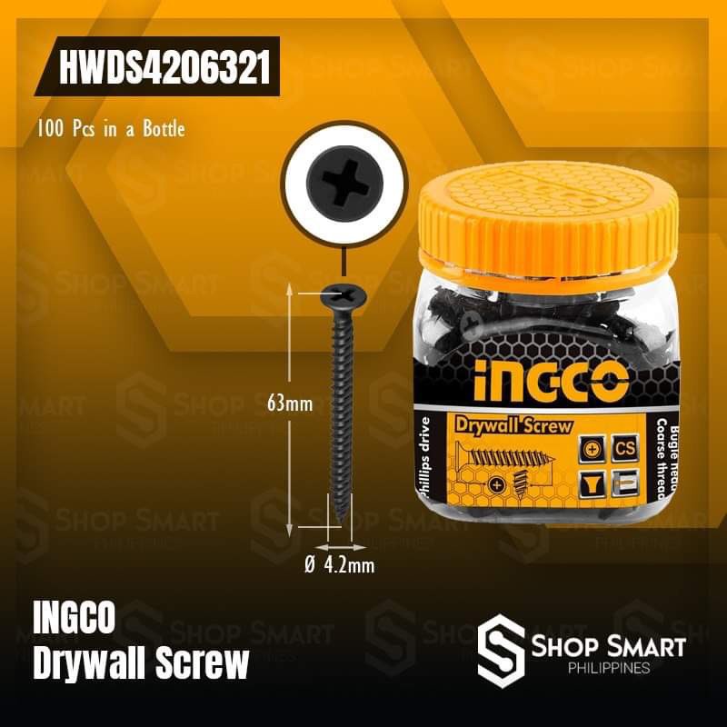 Ingco Drywall Screw Phillips Drive Bugle Head Fine Thread Black