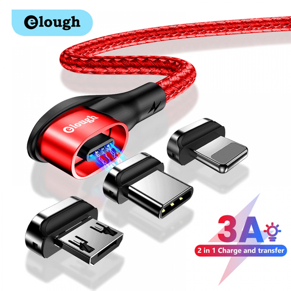 Elough 3A Magnetic Cable Fast Charging Micro USB Type C Cable Elbow USB ...