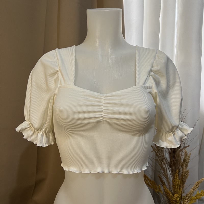 WUL KN#7 JASMINE - LETTUCE PUFF SLEEVE Croptop (KNITTED) | Shopee ...