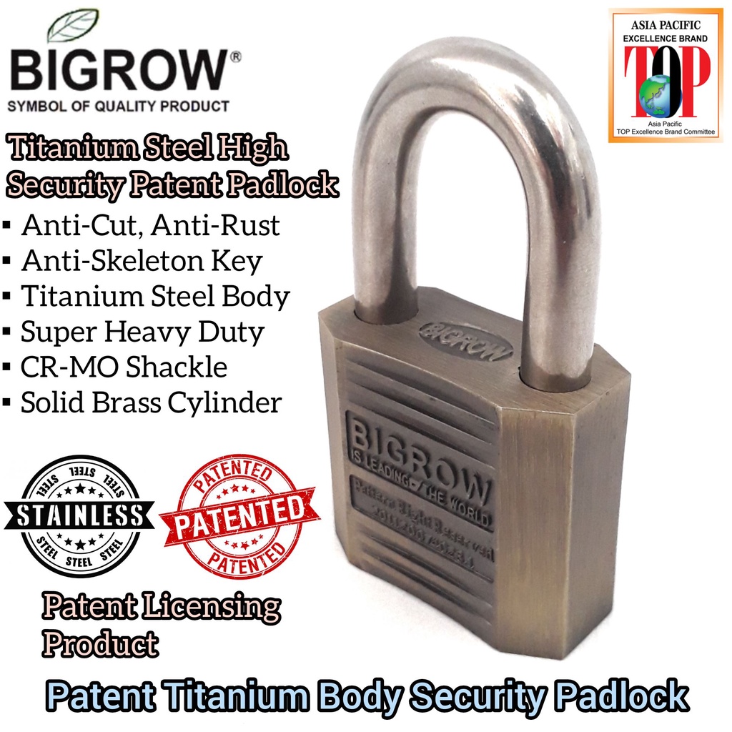 Bigrow Patented Super Heavy Duty Titanum Body Anti-Cut Padlock Security ...