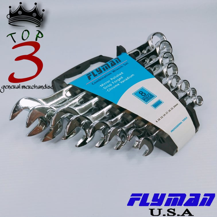 8pcs Original FLYMAN Stainless Steel Combination Metric Wrench Tool Set ...