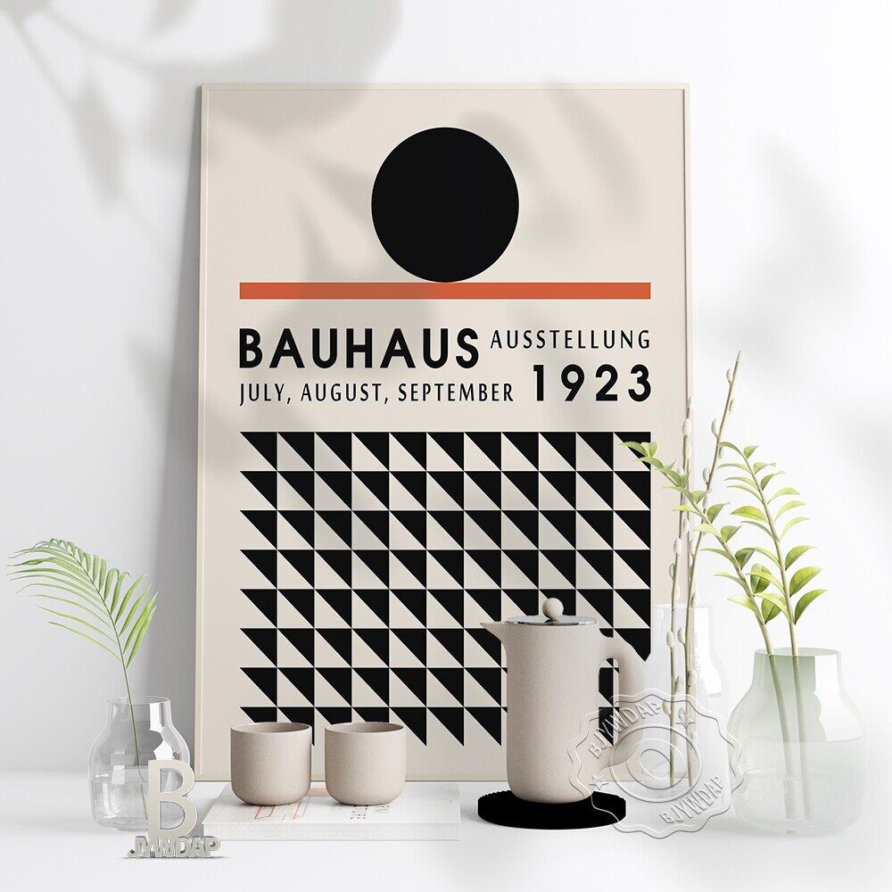 Bauhaus Exhibition Poster Geometric Black Round Triangle Patterning
