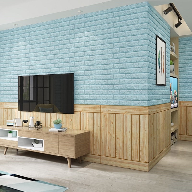 Wallpaper Big Size DIY 70cm*77cm Self Adhesive Waterproof 3D light blue ...