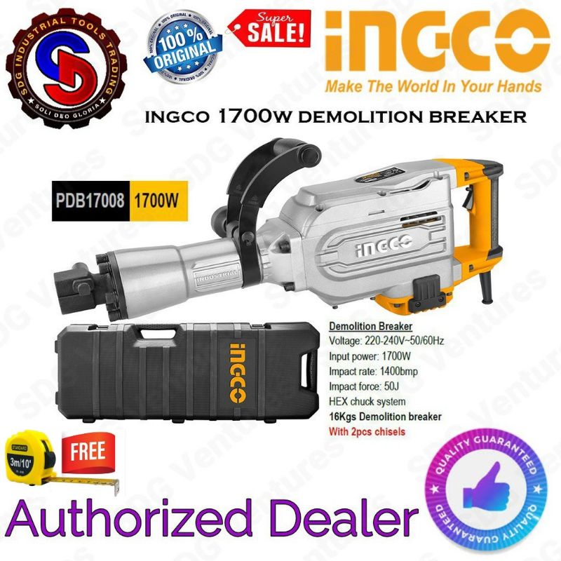 INGCO 1700W Industrial Demolition Breaker / Jack Hammer HEX (PDB17008 ...