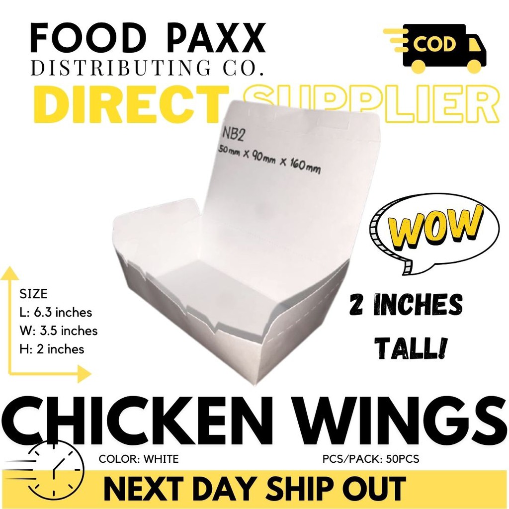 COD[50PCS ]CHICKEN WINGS BOX TAKOYAKI NB2 LAMINATED WHITE | Shopee ...