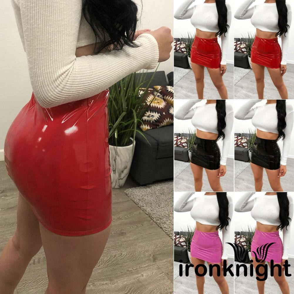 WBB-Women Sexy Bright leather Bodycon Slim Micro Mini Skirt | Shopee ...