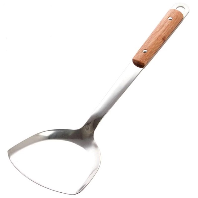 YMS Kitchen Utensil Steel Turner Wooden Handle | Shopee Philippines