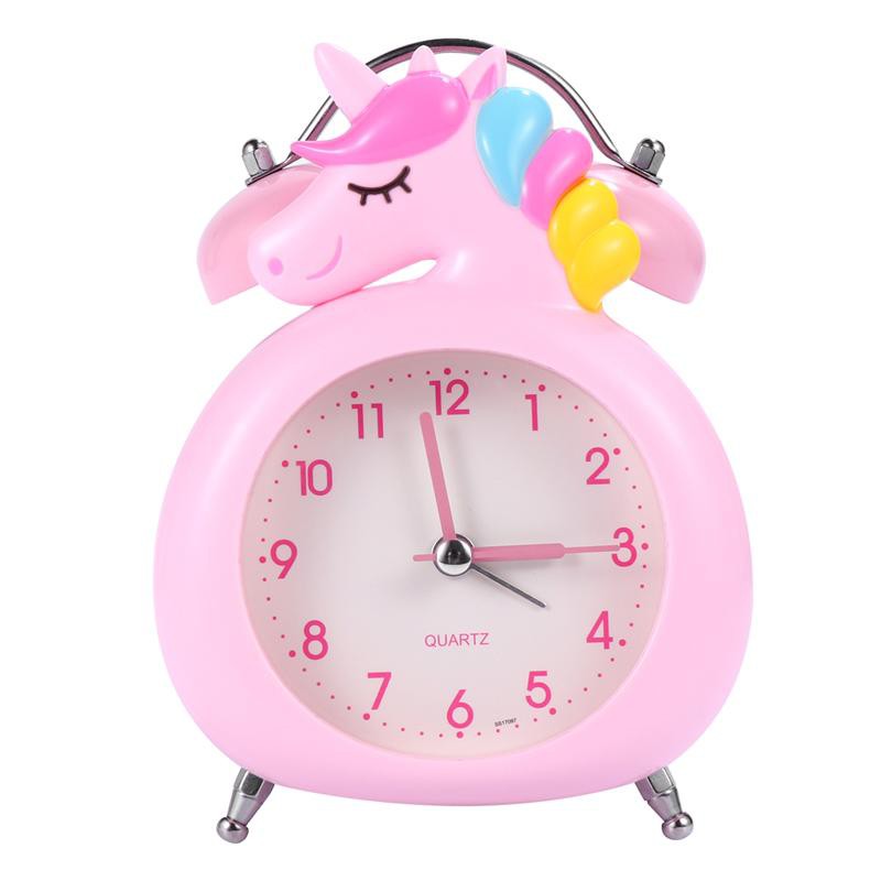 Cute Unicorn Alarm Clock Kids Cartoon Clocks Night Light Bedroom Bell ...