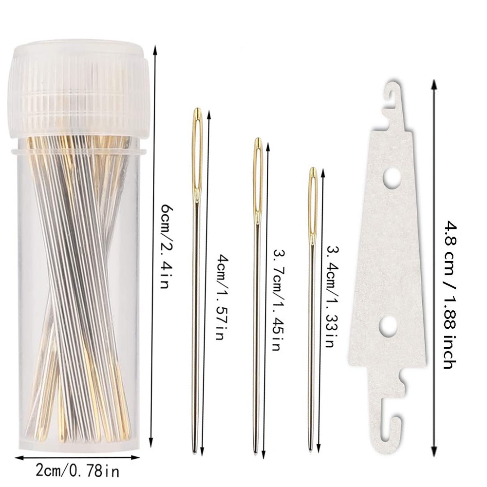 30Pcs Hand Stitching Needles With 2pcs Metal threader Large Eye Sewing ...