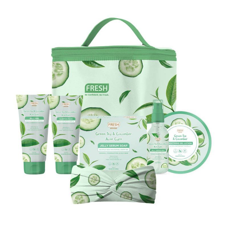 Fresh Skinlab Green Tea and Cucumber Set of 5 with Pouch Turban ...