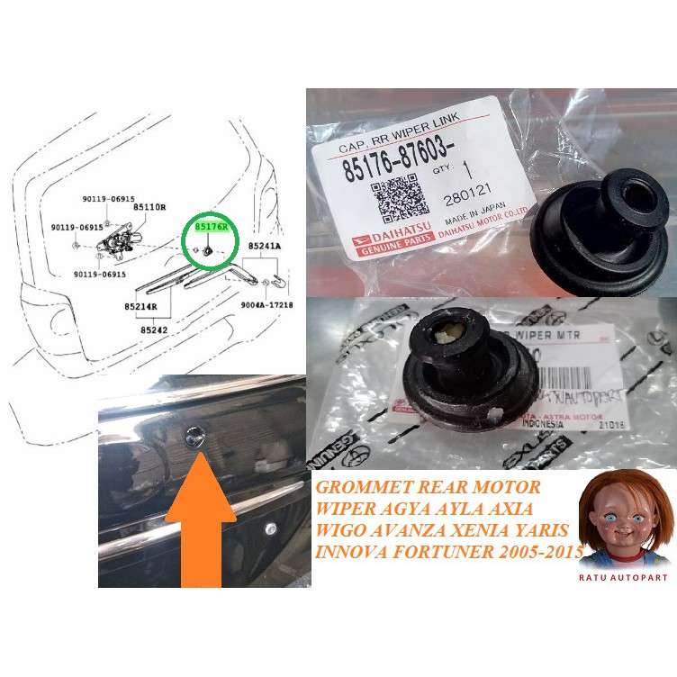 RUBBER GROMMET DYNAMO ARM REAR WIPER AGYA AYLA AXIA WIGO AVANZA XENIA ...