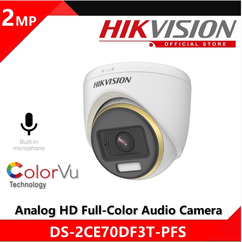 Hikvision Dome ColorVu Indoor with Microphone Fixed Turret Camera DS-2CE70DF3T-PFS 2MP | Shopee ...