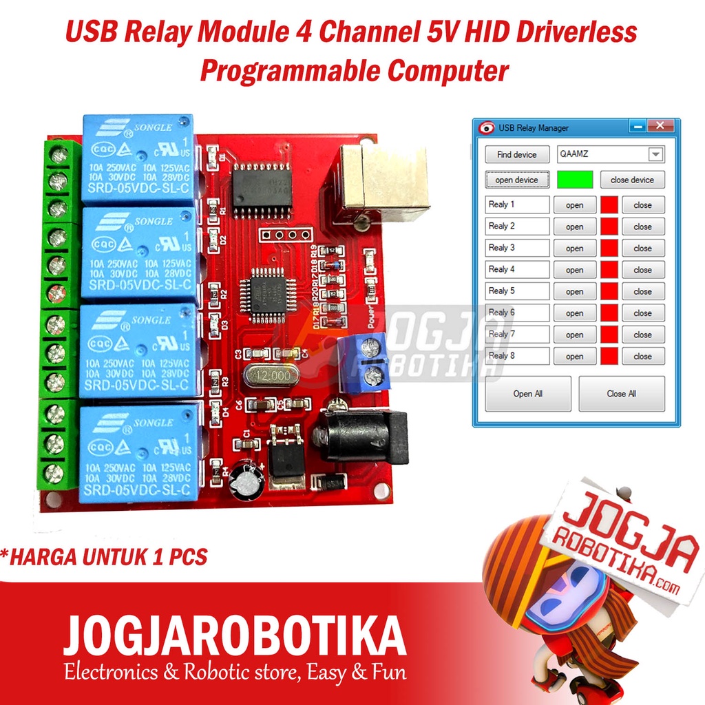 Usb Relay Module 4 Channel 5V USB HID Driverless Programmable Computer ...