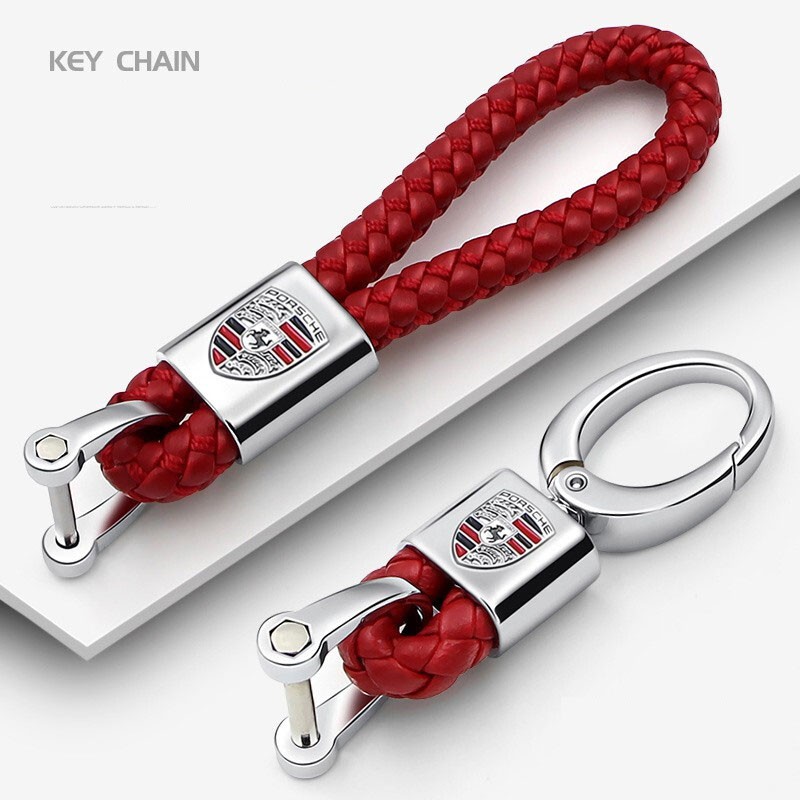 2pcs Porsche car logo keychain Hand Woven Rope Car Key Chain Key Ring ...