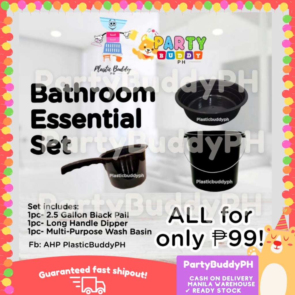 Bathroom Essential Kit ₱99 only! Pail Basin Dipper Ebony Black Set Tabo ...