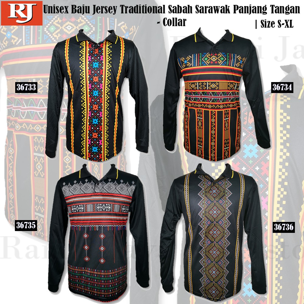 Unisex Baju Jersey Tradisional Batik Etnik Sabah Sarawak lengan panjang ...