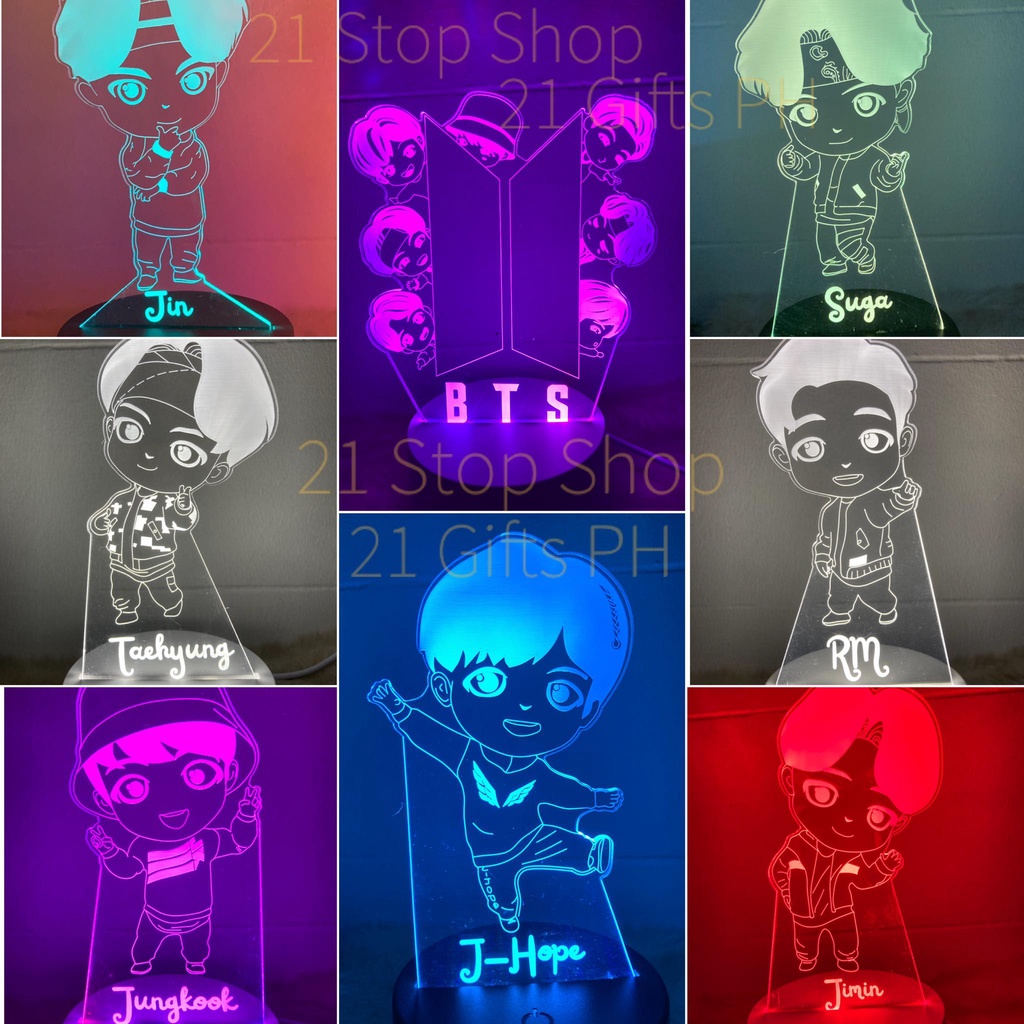 BTS TinyTan Acrylic LED Lamp Table Desk Light RM Suga Jimin J-Hope ...