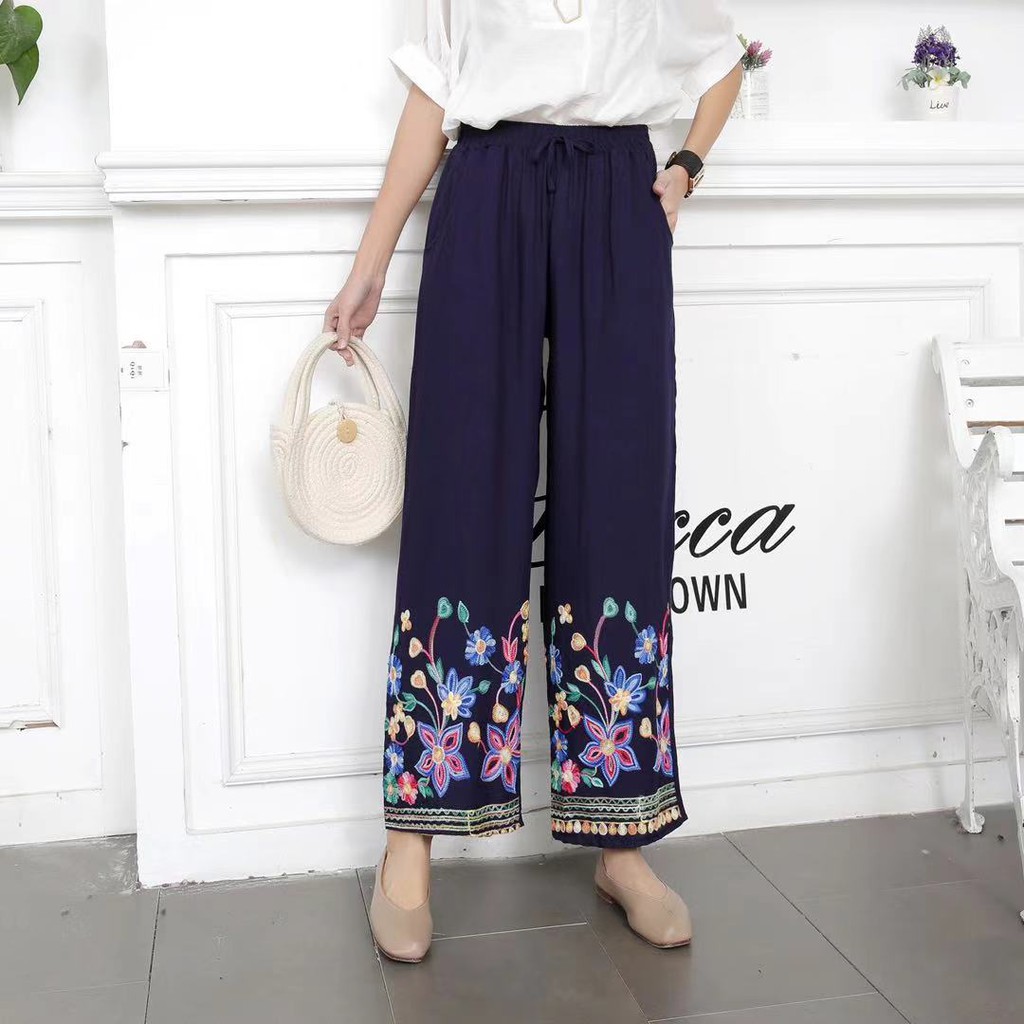 Ginza6 Bohemian BOHO Bangkok High waist embroidery wide leg pants ...