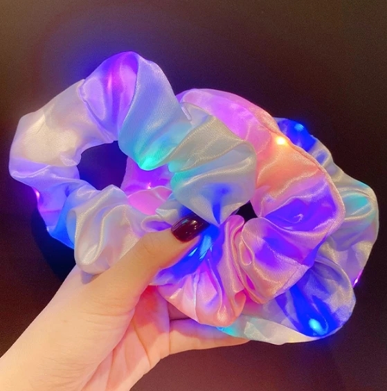 Led Luminous Hair Band Satin Scrunchies Elastic Hair Tie Glow Hair ...