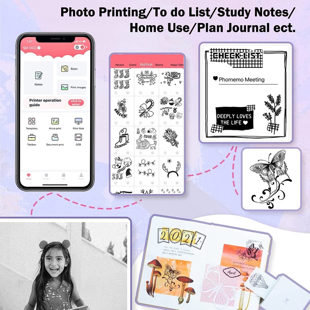 Mini Portable Thermal Printer Paper Photo Pocket Thermal Printer Mini ...