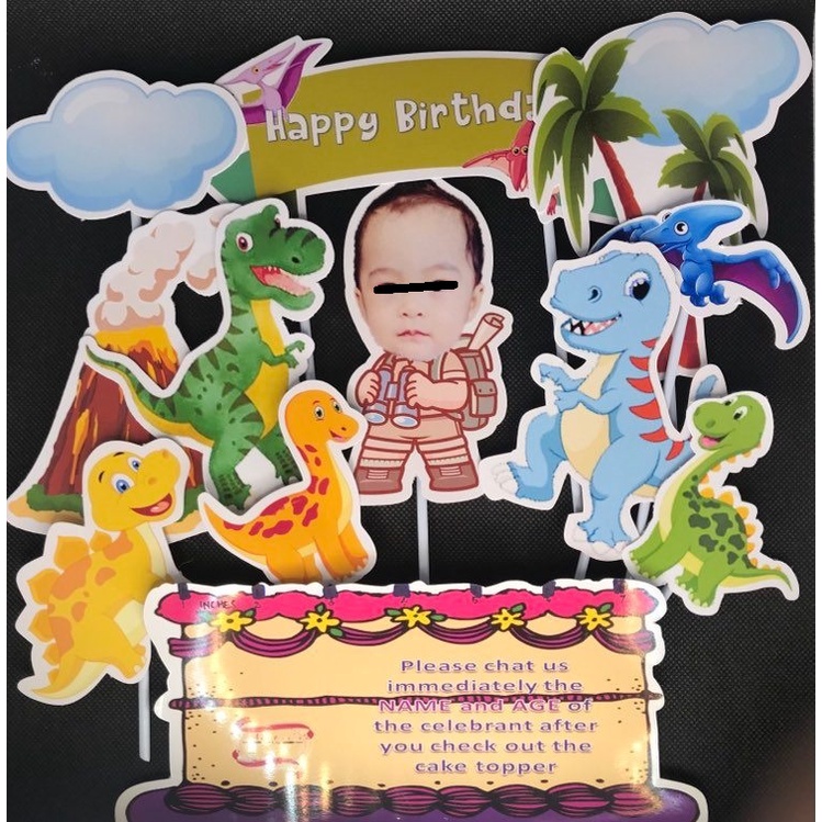 DINO Design Cake Topper with personalized name and age | Shopee Philippines