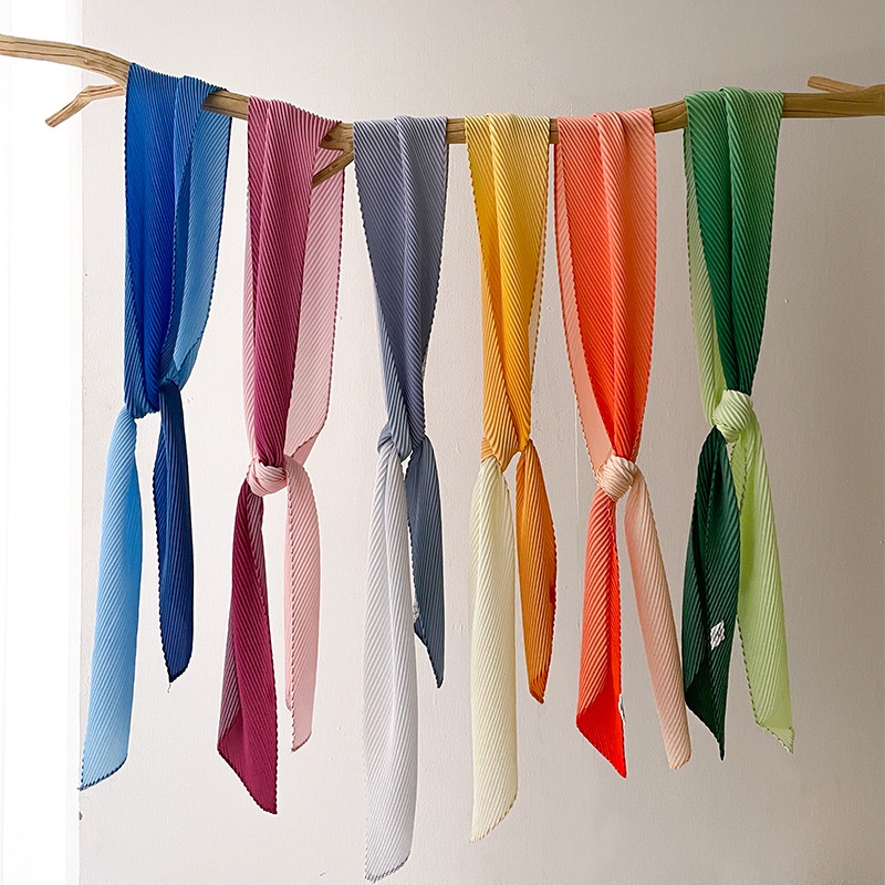 New Silk Crinkle Ribbon Scarf Women Luxury Ombre Skinny Print Neck Tie ...