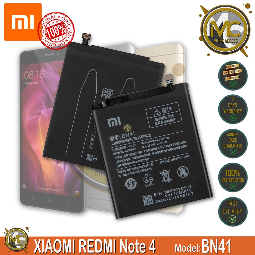 Original Battery for Xiaomi Redmi Note 4, (Model:BN41) 100%Original ...