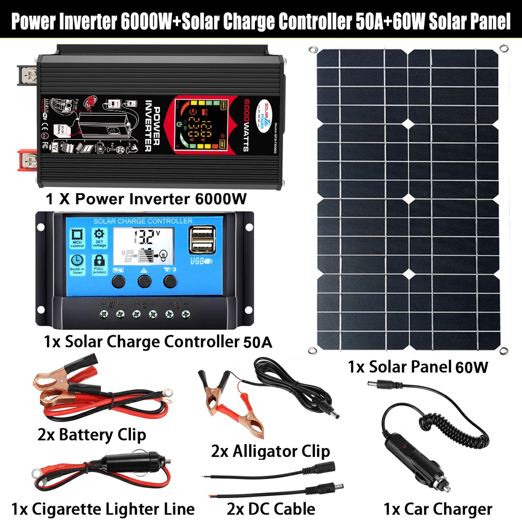 HAOSONG Solar Power System Suit 3000W/4000W/6000W Power Inverter+60W ...