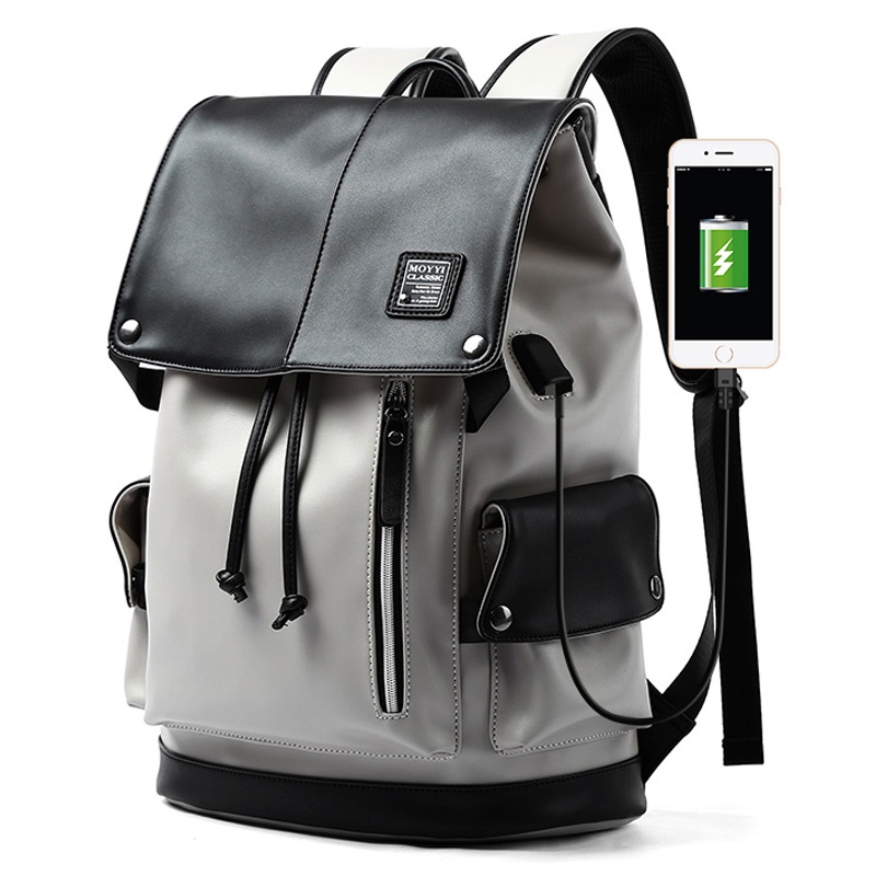 Men backpack 15 Inch Laptop Backpack Waterproof PU Leather Backpack for ...