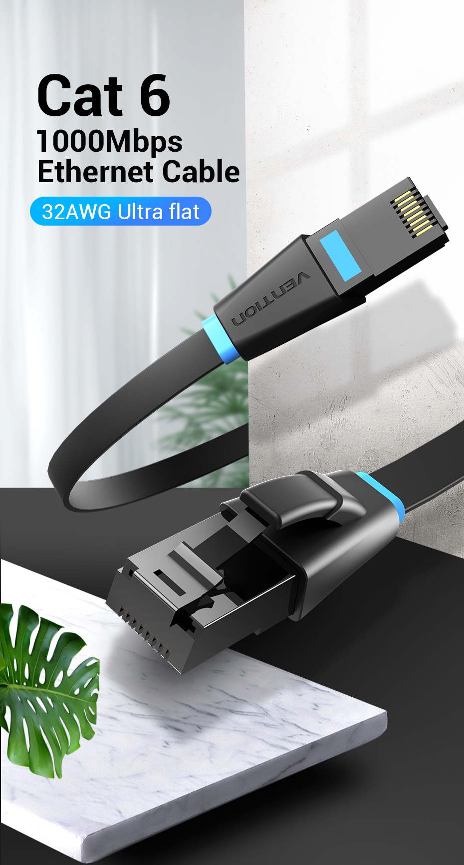 Vention Cat6 Ethernet Cable RJ45 Flat High Speed Gigabit Network LAN ...