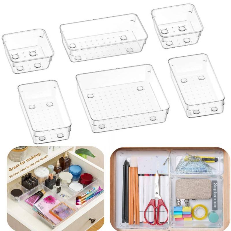 Desk Drawer Organizers Trays Set Clear Storage Bins Bathroom Tray ...