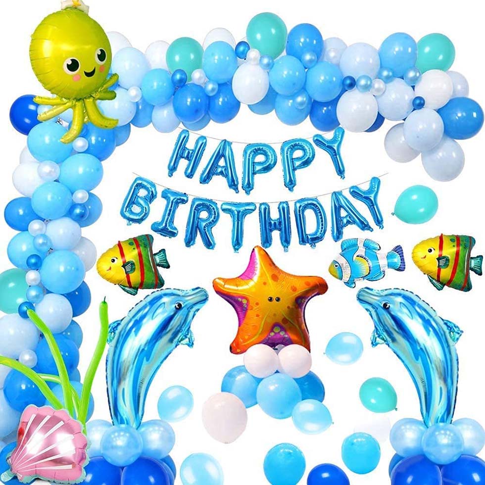 Sea Animals Foil Balloon Birthday Party Decor Balloon Arch For Kids Boy ...