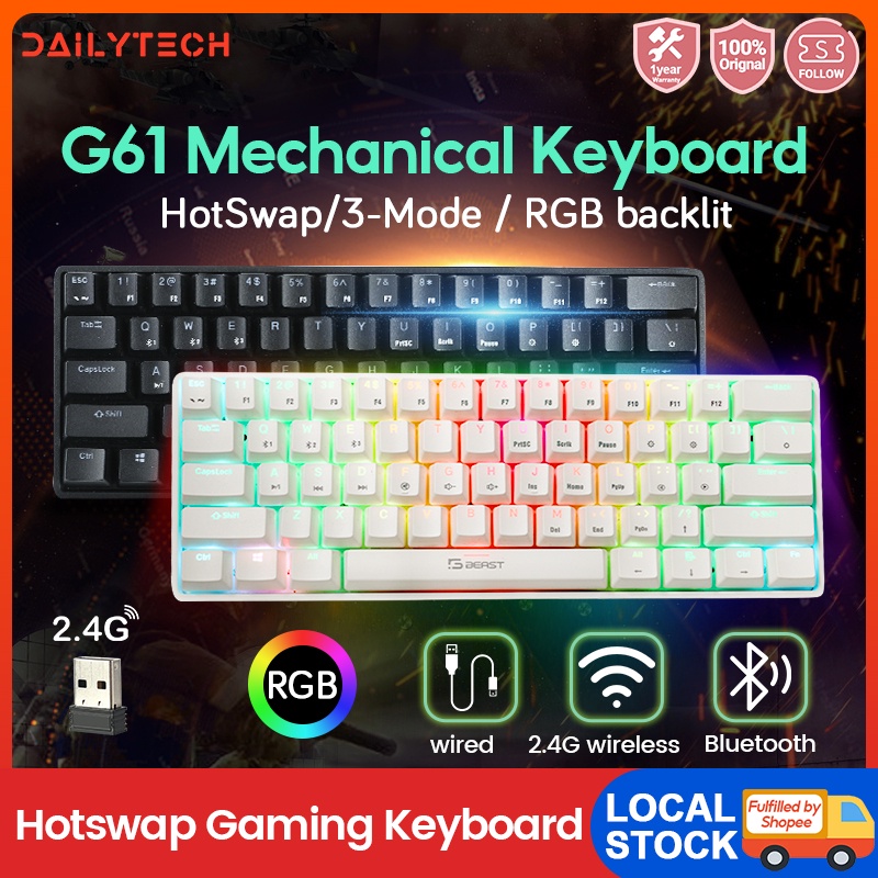 ⚡Local Stock⚡ Dailytech G61 Three Mode Hot swappable 60% RGB RK61 ...