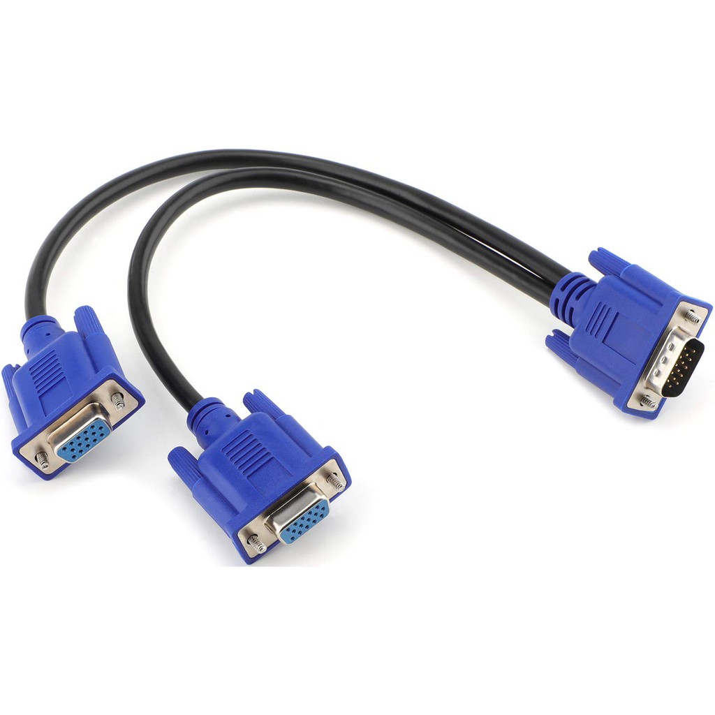 VGA Splitter Cable Dual VGA Monitor Y Cable 1 Male to 2 Female Adapter ...
