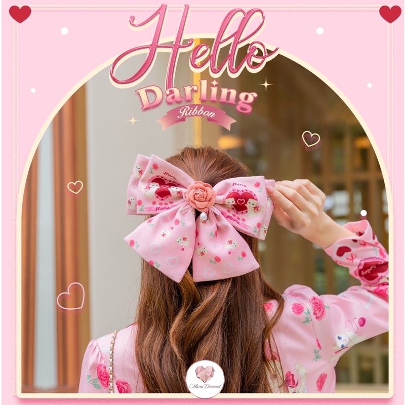 Hello Darling Ribbon Cat Print Bow Cute Rose Parts. Easy To Match Pink ...