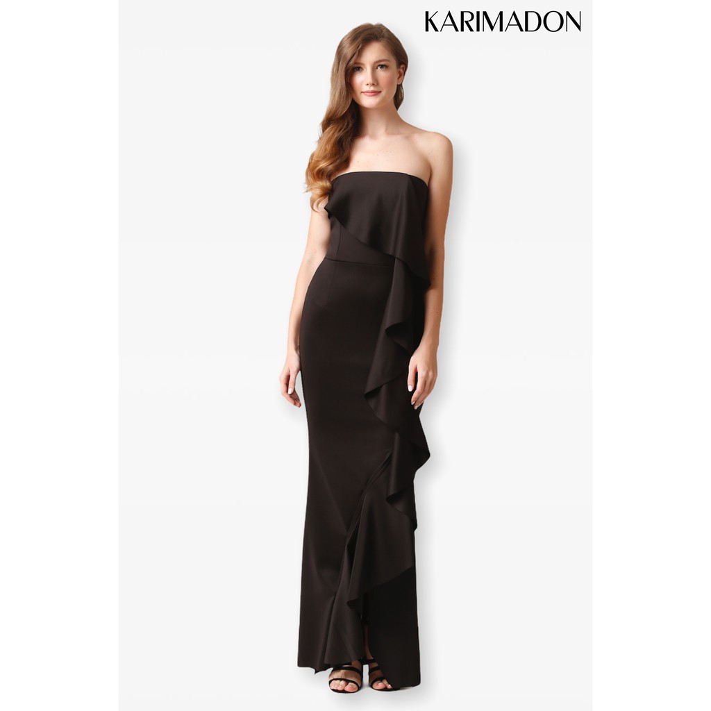 Karimadon Ciara Illusion Tulle On Neckline Tube Gown With Draped Flounce | Shopee Philippines
