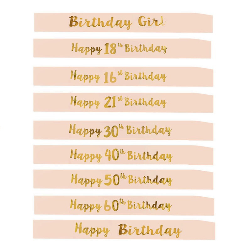 Rose Gold 18th 21st 30th 40th 50th 60th Happy Birthday Sash Ribbons for ...