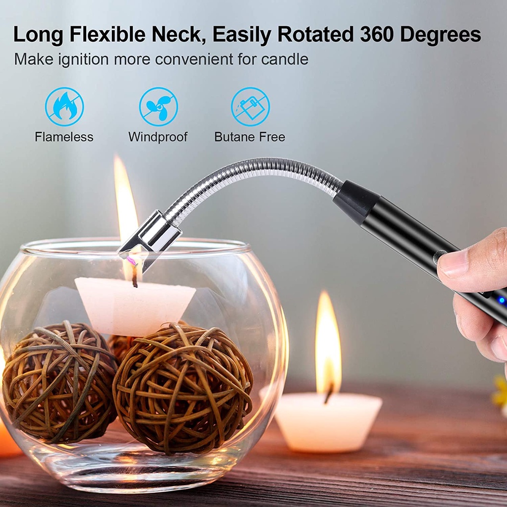Rechargeable Electric Arc Lighter with 360° Flexible Neck Flameless ...
