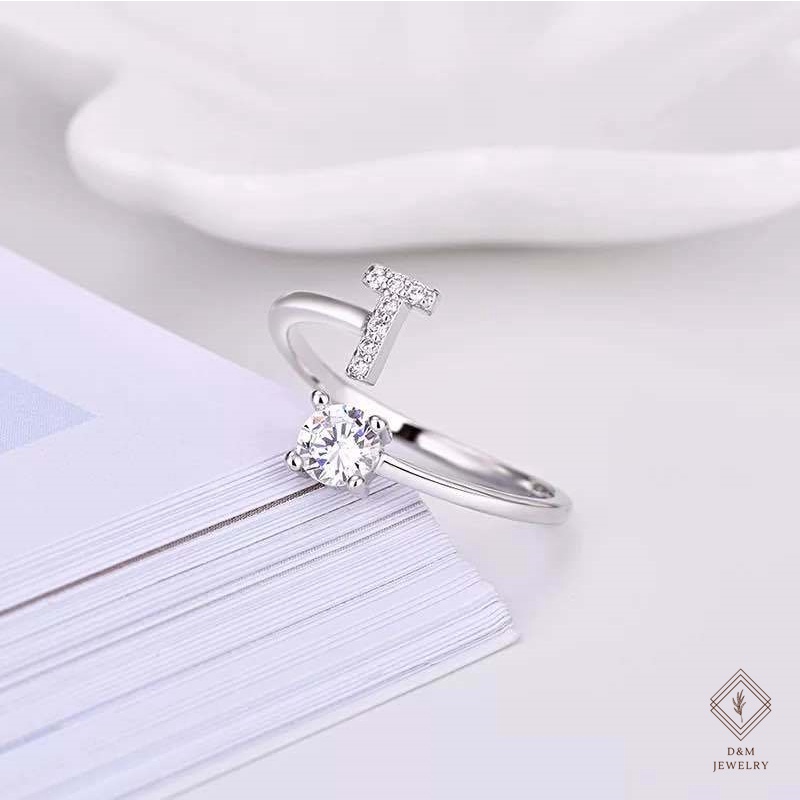 26 Letters Capital Crystal Letters Rings Cubic Zirconia adjustable ...