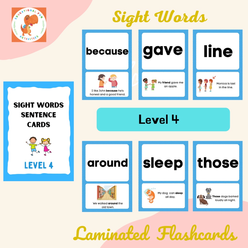 Sight words educational reading material level 4 laminated | Shopee ...