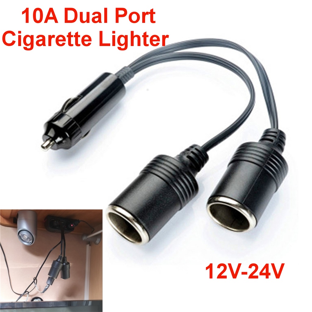 10A Car Dual Port Triple Cigarette Lighter 12v 24v Splitter Female ...
